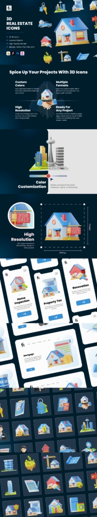 3D Real Estate Icon Set - Flat Icons