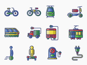 55 Sustainable Transport Icon Set - Flat Icons