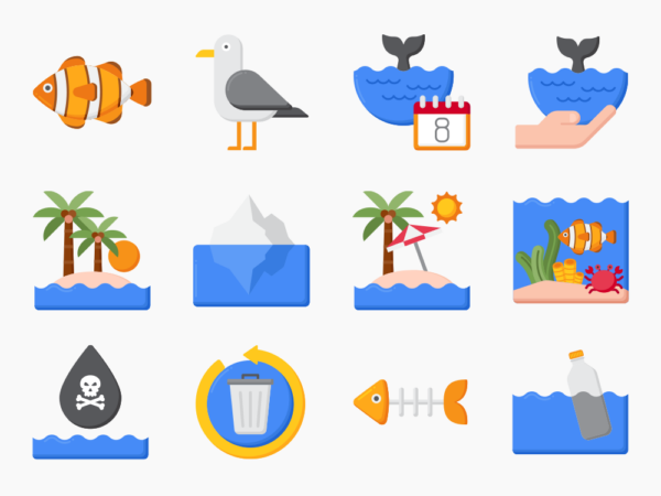 70 Marine Life Icon Set - Flat Icons