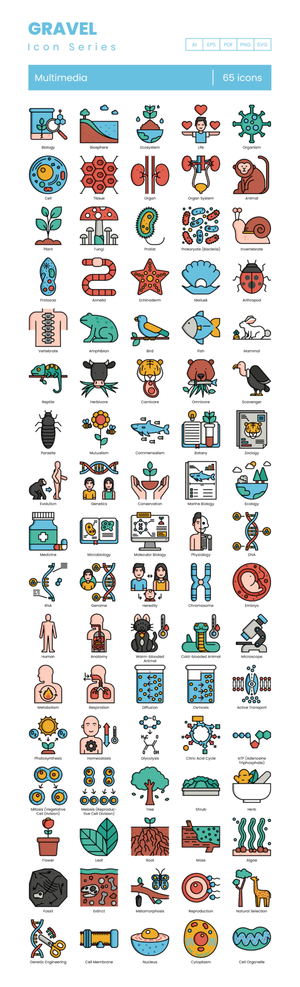 85 Life Science Icon Set - Flat Icons