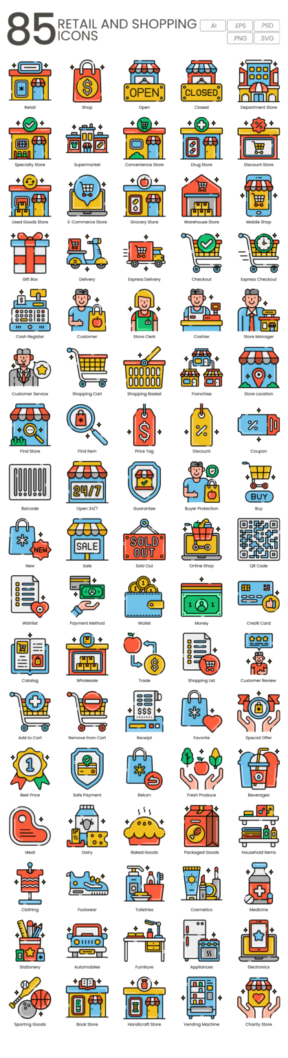 85 Store Icon Set - Flat Icons