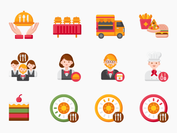 90 Dining and Café Icon Set - Flat Icons