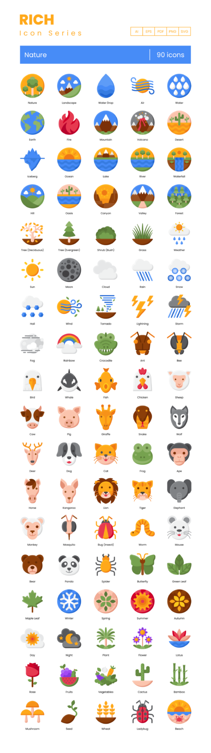 90 Natural World Icon Set - Flat Icons