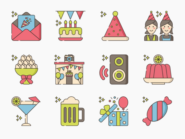 85 Birthday Icon Set - Flat Icons