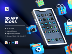 3D App Icon Set - Flat Icons