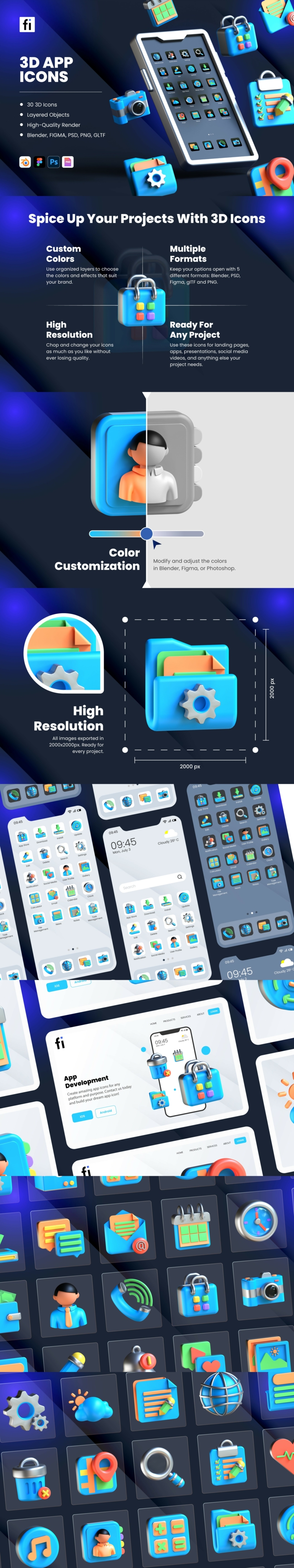 3D App Icon Set - Flat Icons