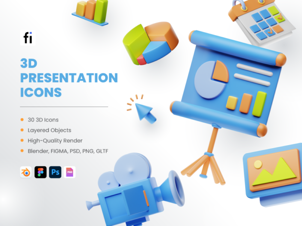 3D Presentation Icon Set - Flat Icons