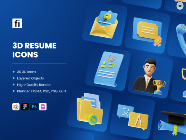 3D Resume Icon Set - Flat Icons
