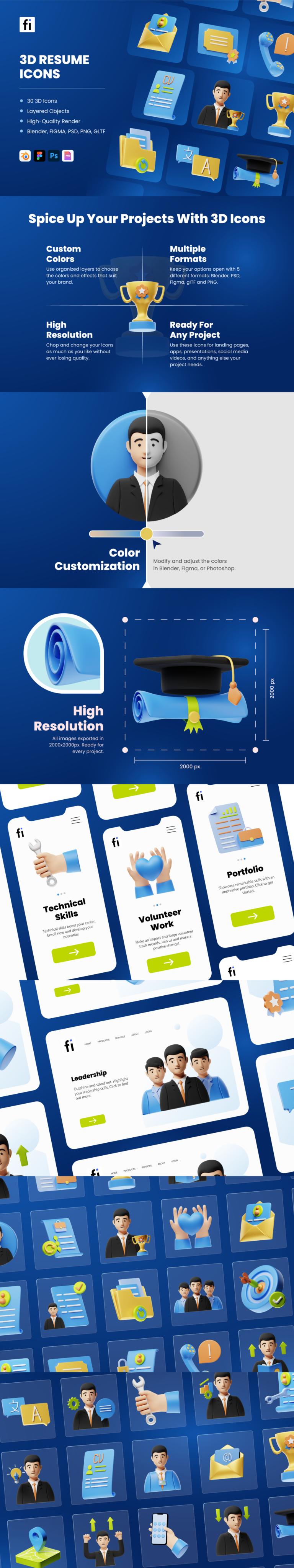 3D Resume Icon Set - Flat Icons