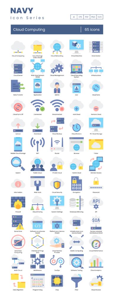 65 Cloud Computing Icon Set - Flat Icons