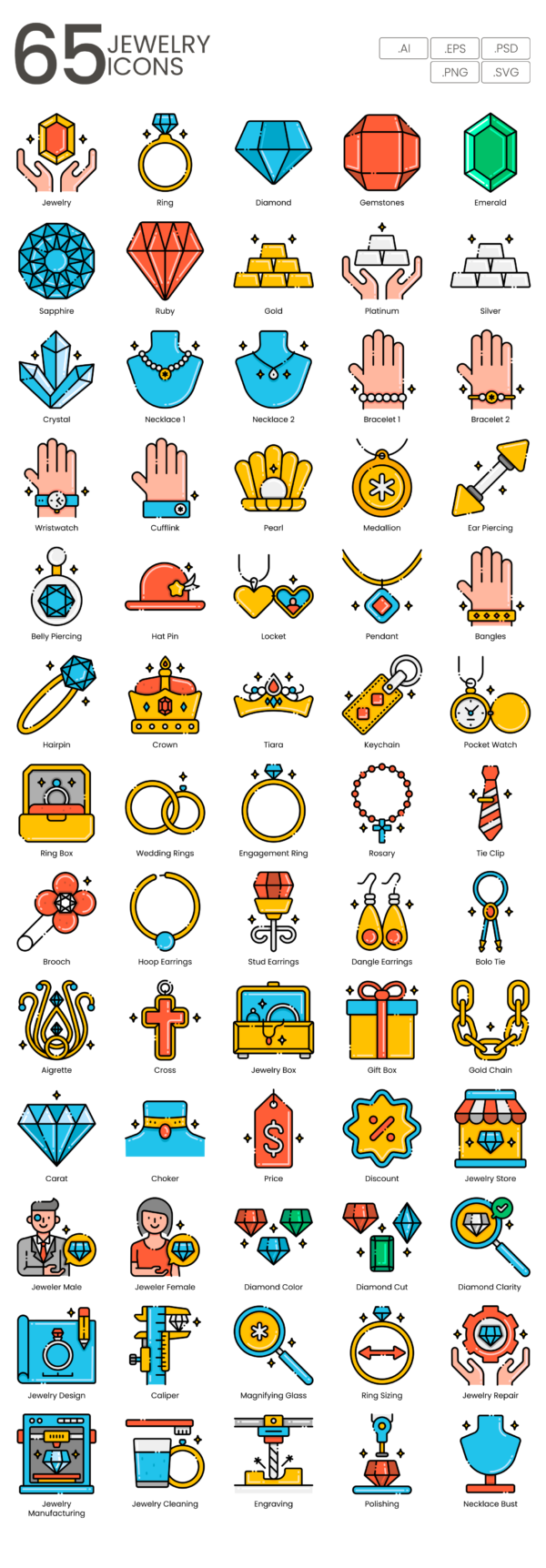 65 Decorative Accessories Icon Set - Flat Icons