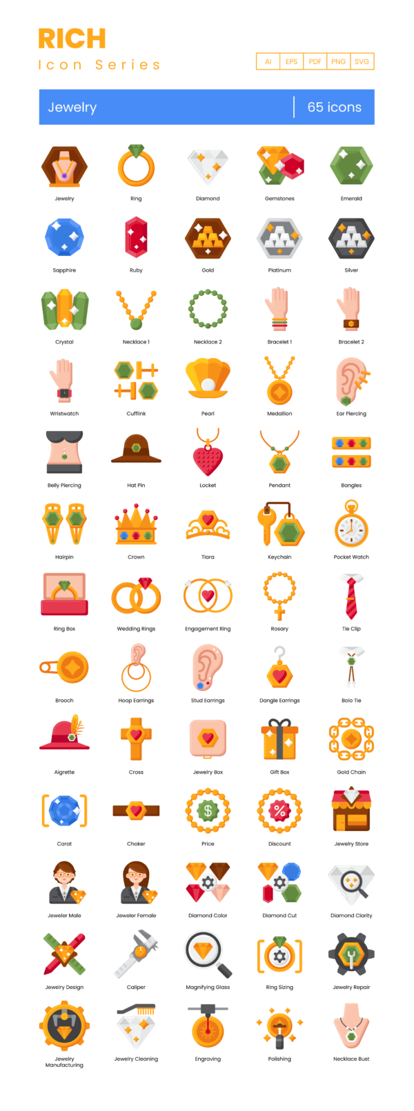 65 Gems Icon Set - Flat Icons