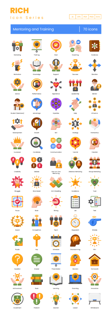 70 Coaching Icon Set - Flat Icons