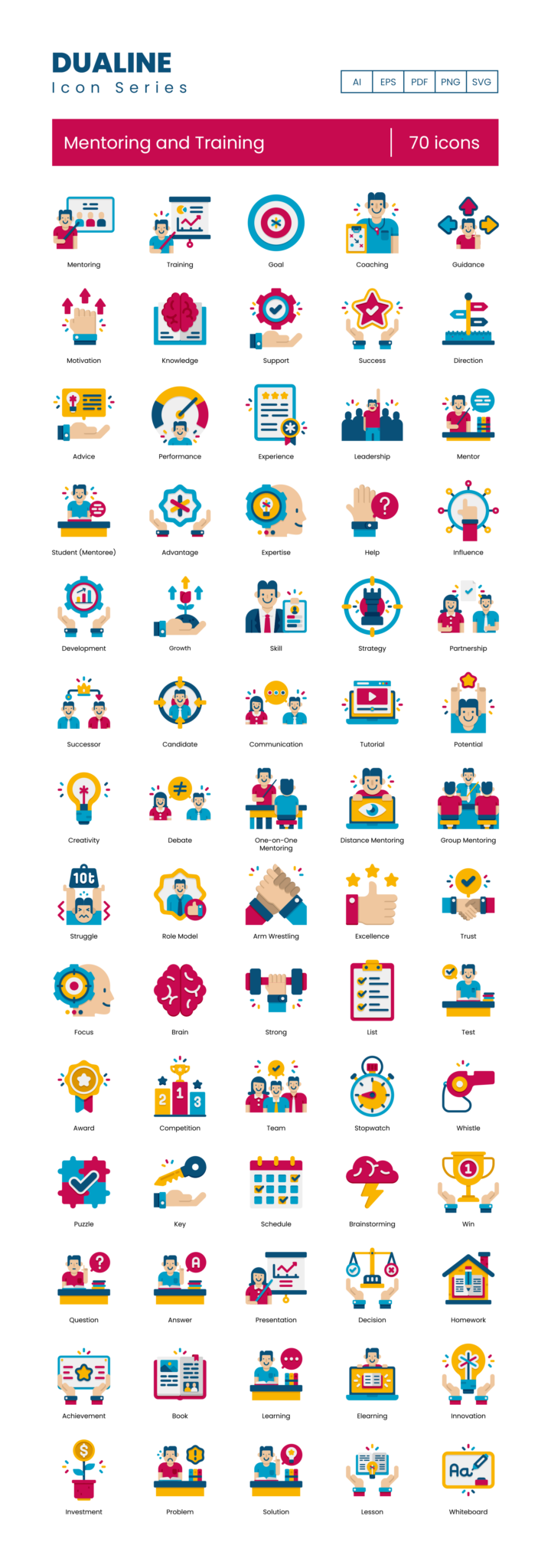 70 Tutoring Icon Set - Flat Icons