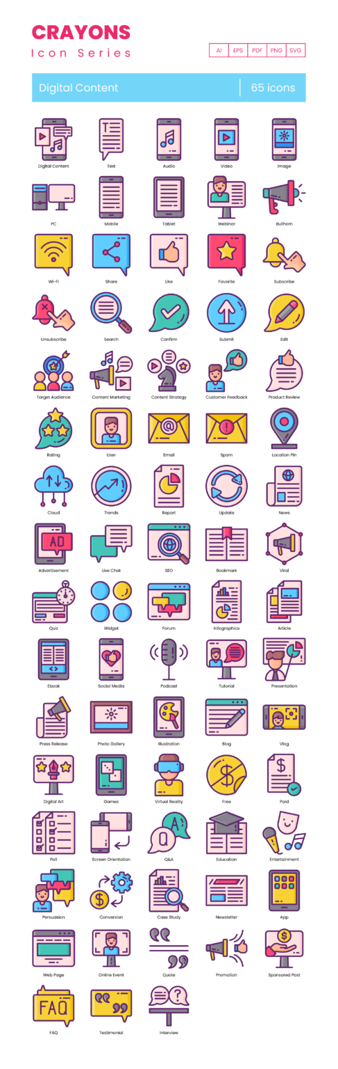 78 Online Content Icon Set - Flat Icons