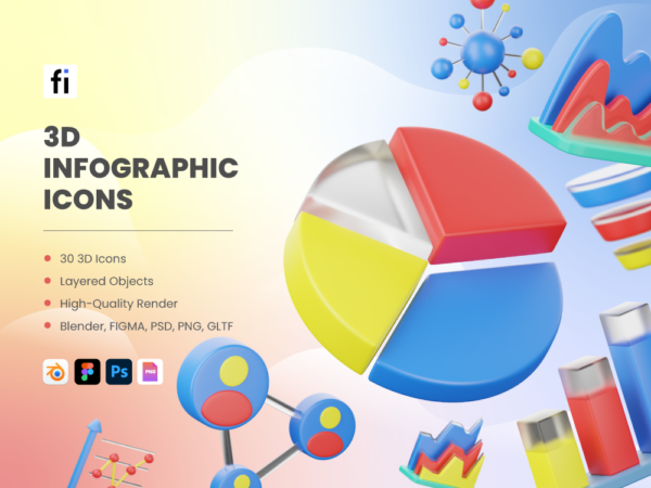 3D Infographic Icon Set - Flat Icons
