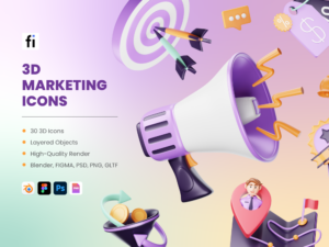 3D Marketing Icon Set - Flat Icons