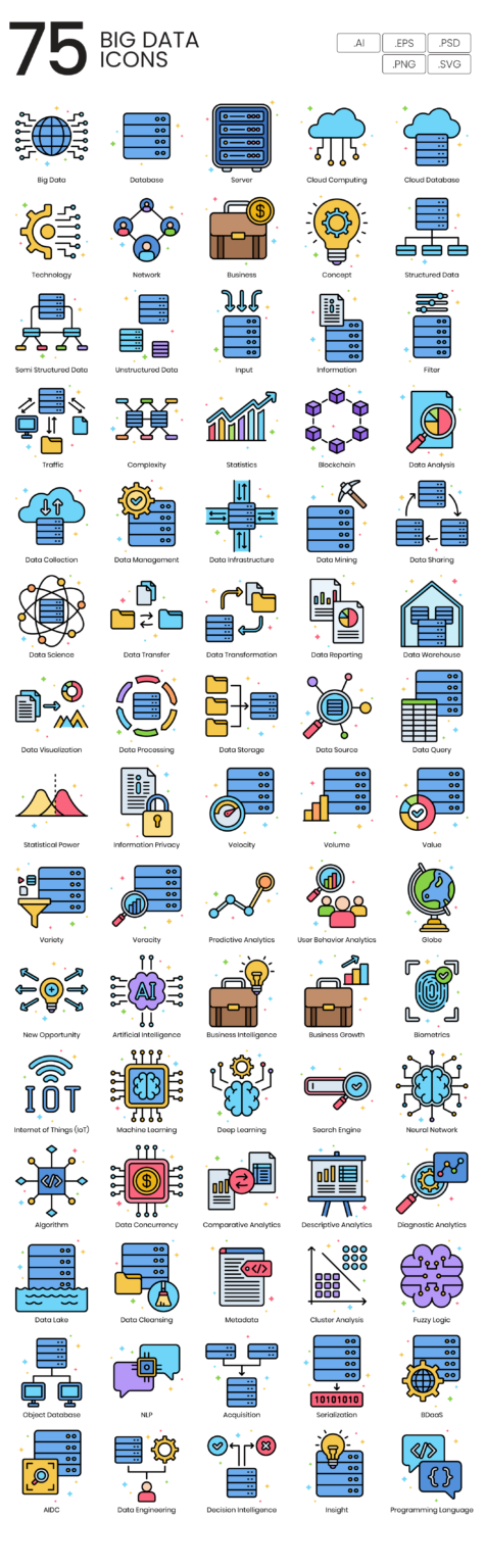 75 Big Data Icon Set - Flat Icons