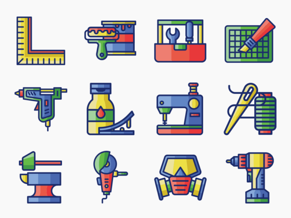 80 DIY Project Icon Set - Flat Icons