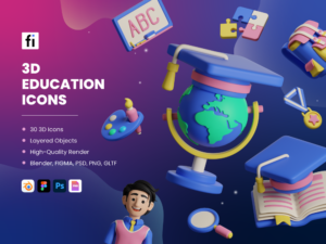 3D Education Icon Set - Flat Icons
