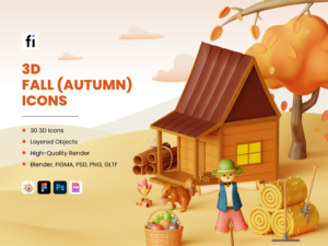 3D Fall (Autumn) Icon Set - Flat Icons