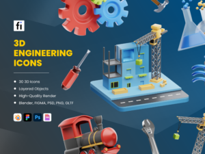 3D Engineering Icon Set - Flat Icons
