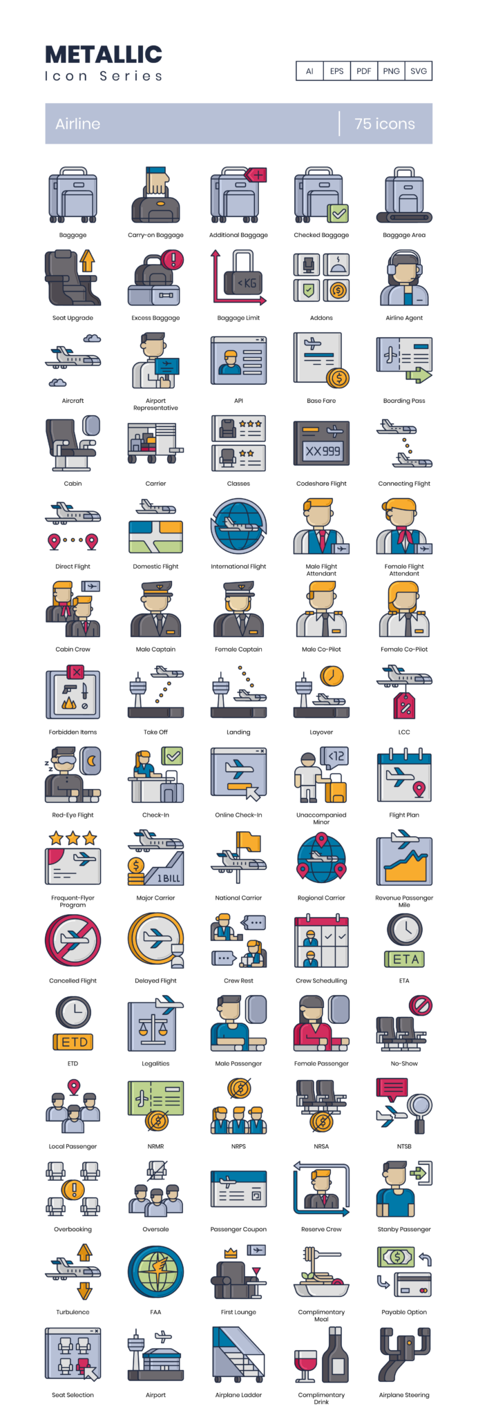 75 Air Traffic Icon Set - Flat Icons