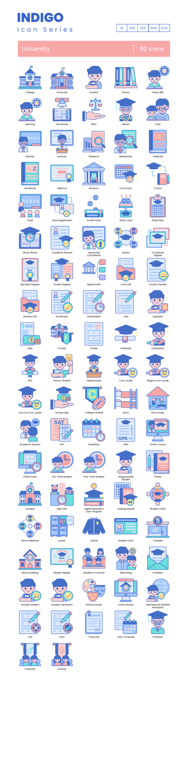 92 Academic Icon Set - Flat Icons