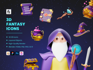 3D Fantasy Icon Set - Flat Icons