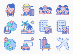 50 Vacation Planning - Girls Holiday Icon Set - Flat Icons