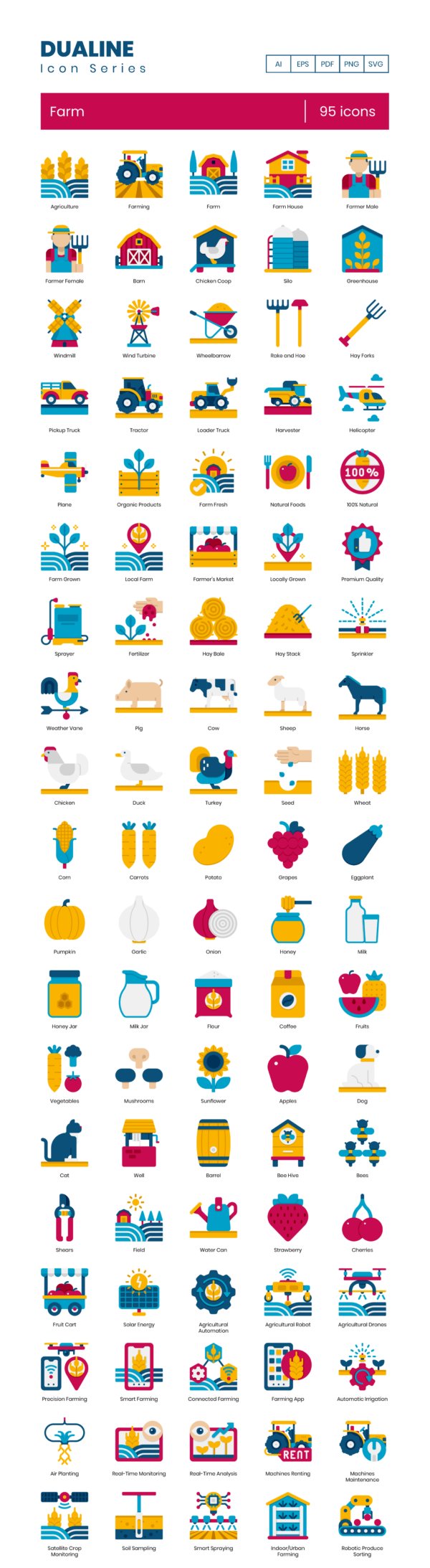 95 Farming Icon Set - Flat Icons