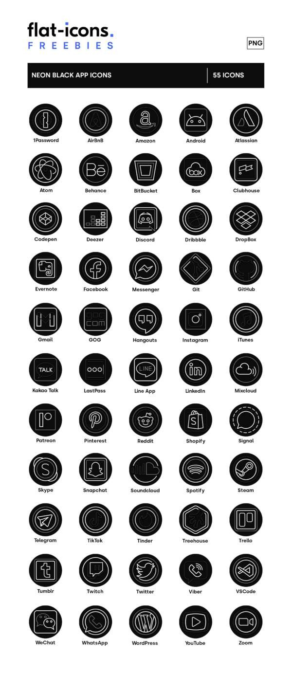 Neon Black App Icon Set - Free - Flat Icons