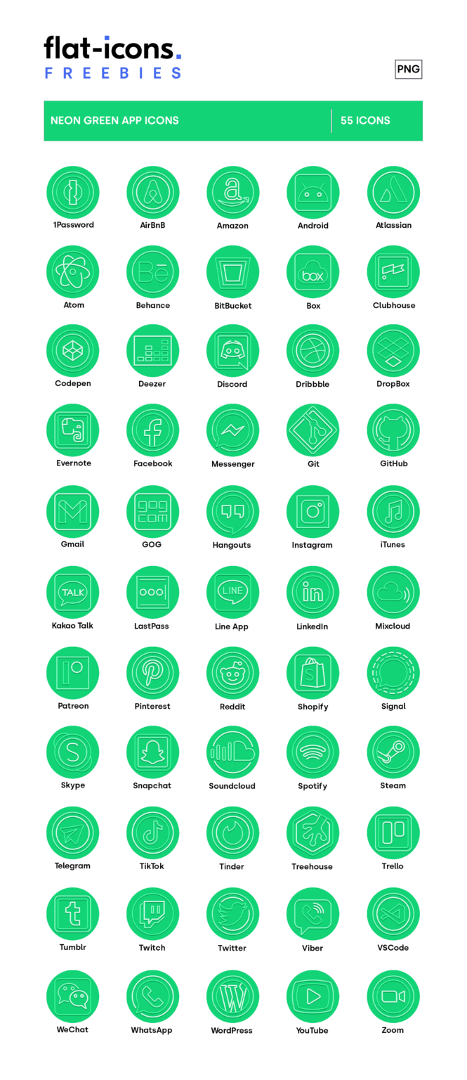 Neon Green App Icon Set - Free - Flat Icons