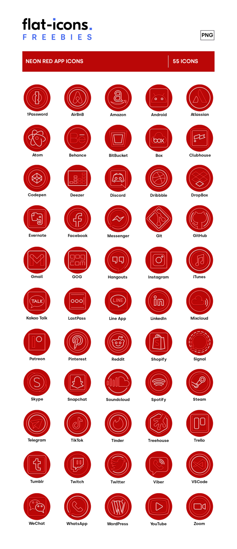 Neon Red App Icon Set - Free - Flat Icons