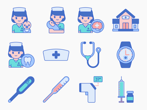 70 Patient Care Icon Set - Flat Icons