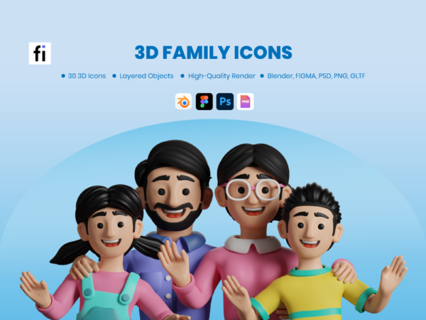 3D Family Icon Set - Flat Icons