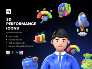 3D Performance Icon Set - Flat Icons