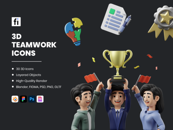 3D Teamwork Icon Set - Flat Icons
