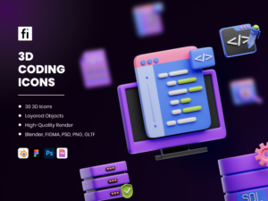 3D Coding Icon Set - Flat Icons