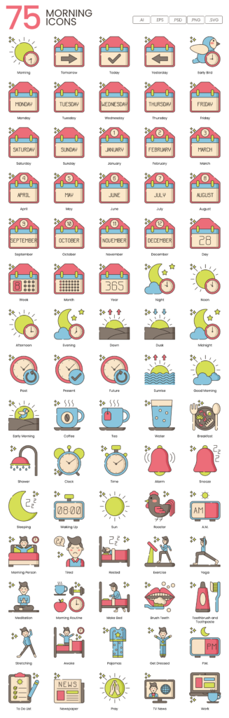 75 Morning Icon Set - Flat Icons