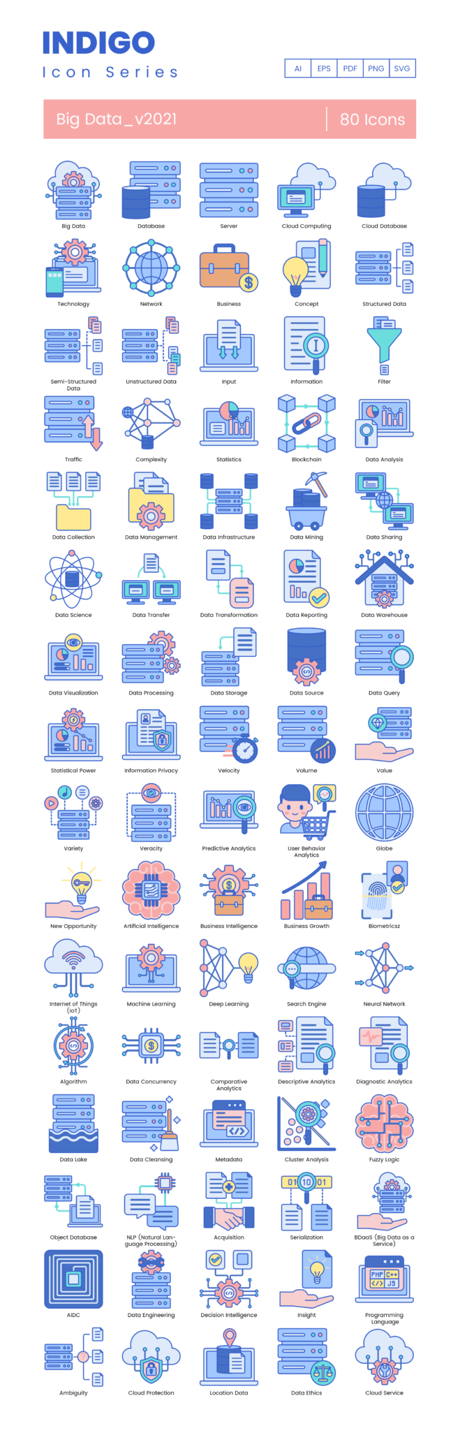 80 Big Data Analytics Icon Set - Flat Icons