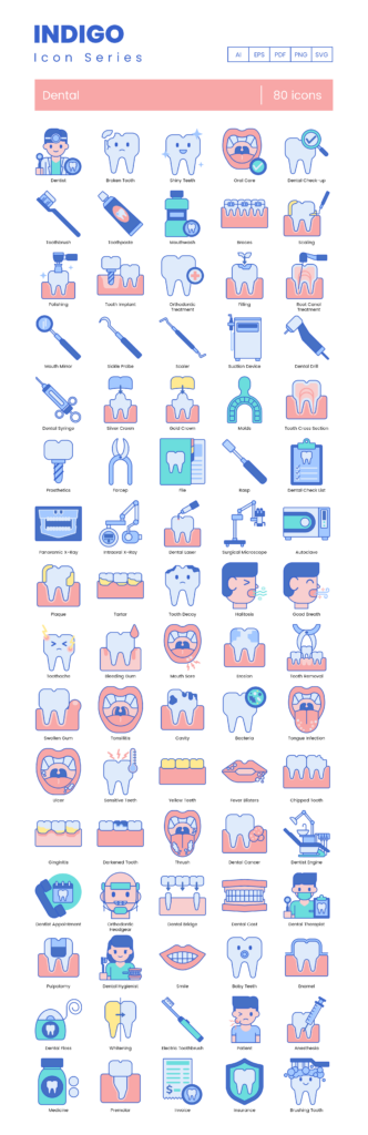 80 Dental Icon Set - Flat Icons