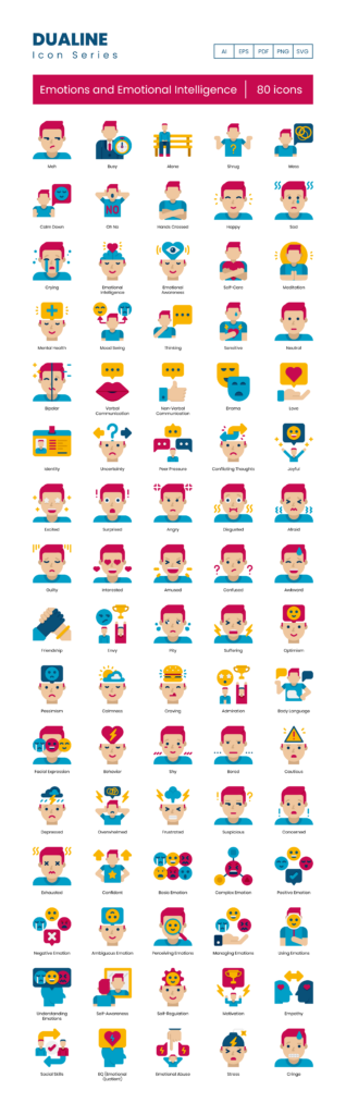 80 Emotions Icon Set - Flat Icons