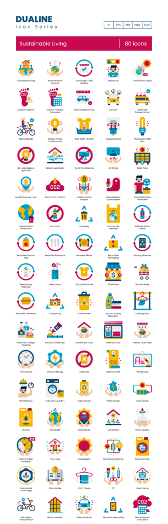 80 Green Living Icon Set - Flat Icons