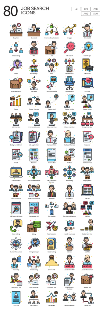 80 Job Search Icon Set - Flat Icons