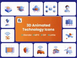 3D Animated Educational Technology Icon Set - Flat Icons