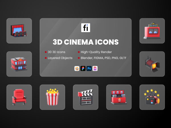 3D Cinema Icon Set - Flat Icons