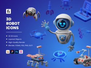 3D Robot Icon Set - Flat Icons