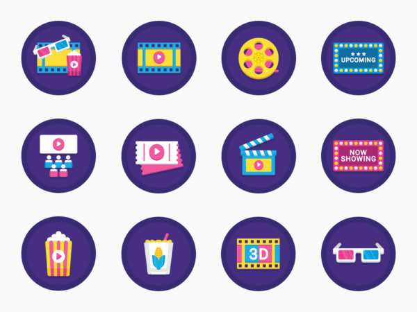 55 Movie Theater Icon Set - Flat Icons