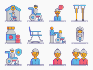 70 Elderly Care Icon Set - Flat Icons